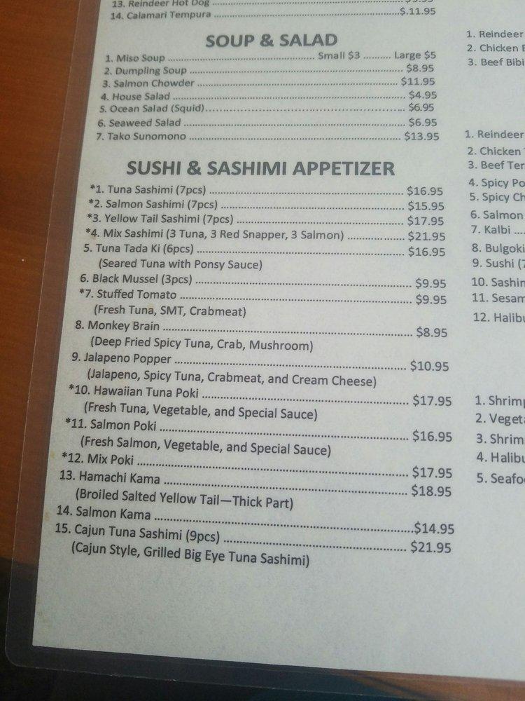 Menu at Arctic Sushi restaurant, Anchorage