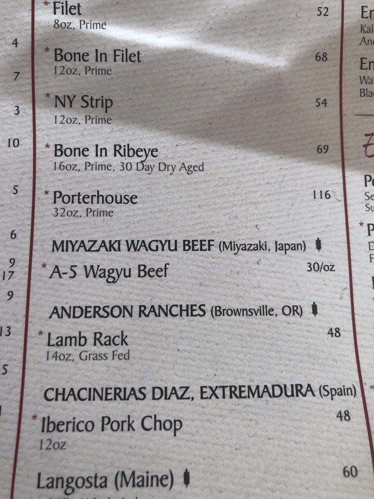Menu at Capa steakhouse, Orlando, Dream Tree Blvd