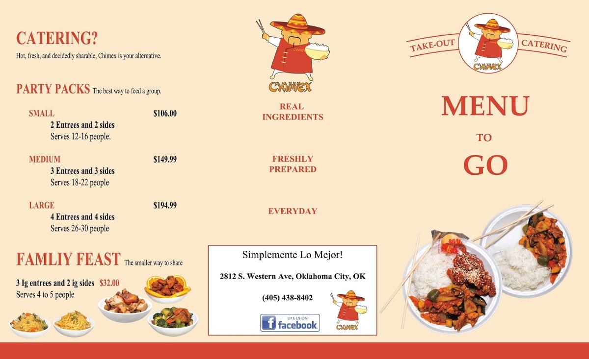 Menu at Chimex Express fast food, Oklahoma City, 937 SW 59th St