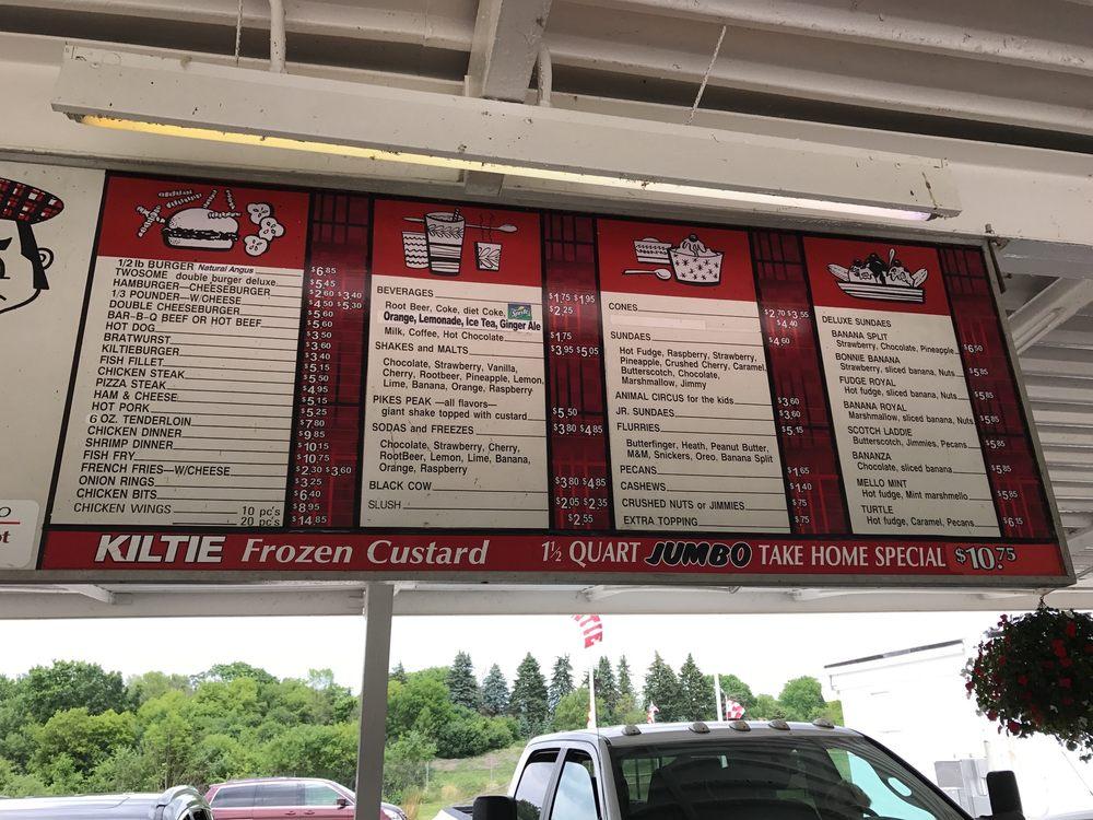Menu at Kiltie Drive-In restaurant, Oconomowoc, N48W36154 E Wisconsin Ave