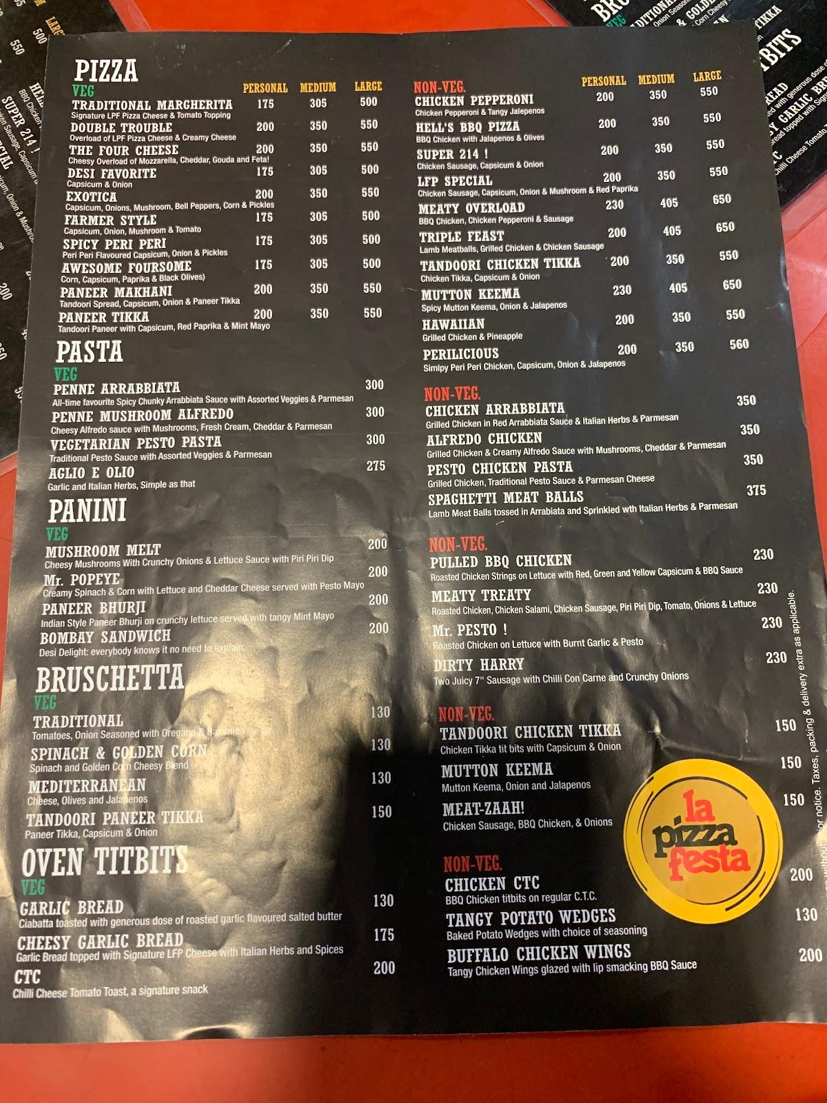 Menu at La pizza festa sec 5 Gurugram, Gurugram