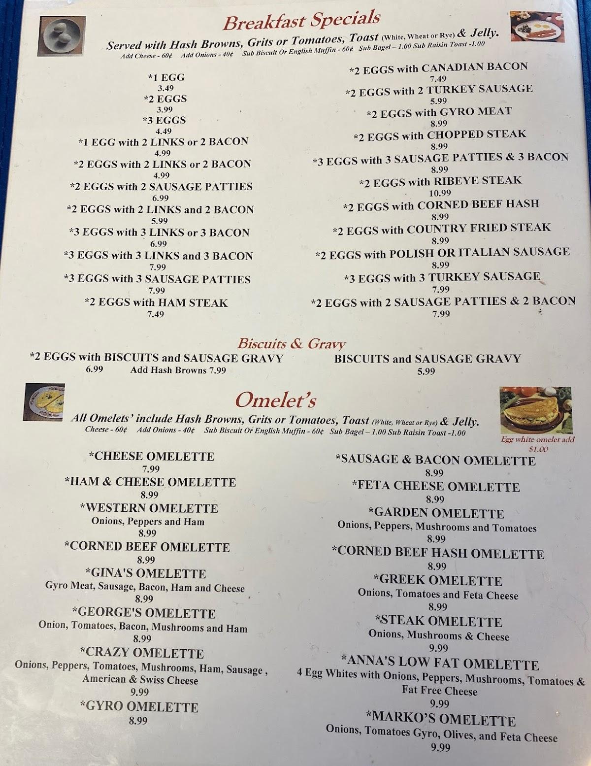 Menu at Marko's Diner cafe, Fort Myers