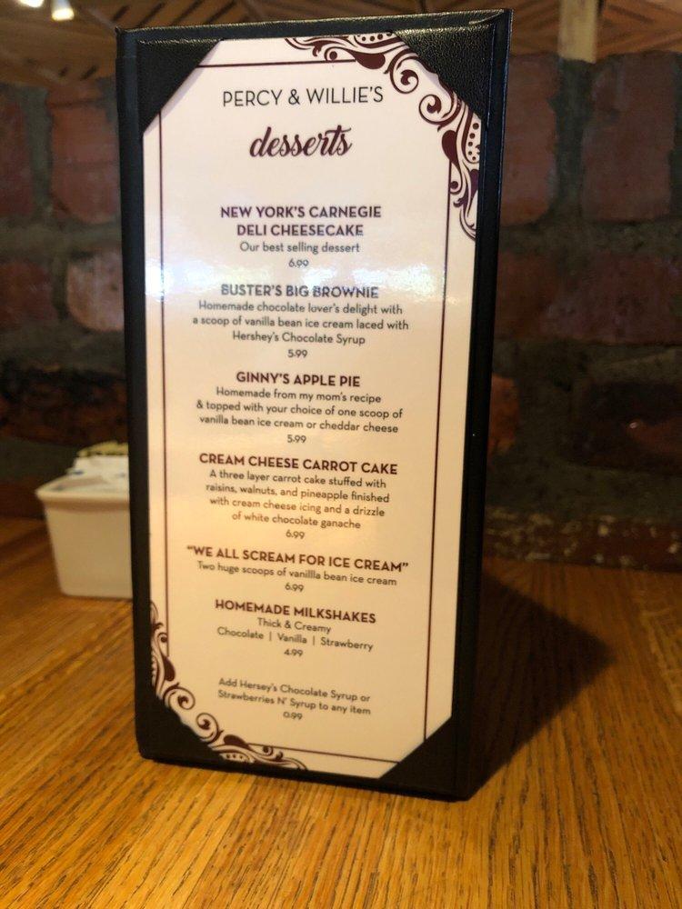 Menu at Percy & Willies restaurant, Florence, 130 Dunbarton Dr