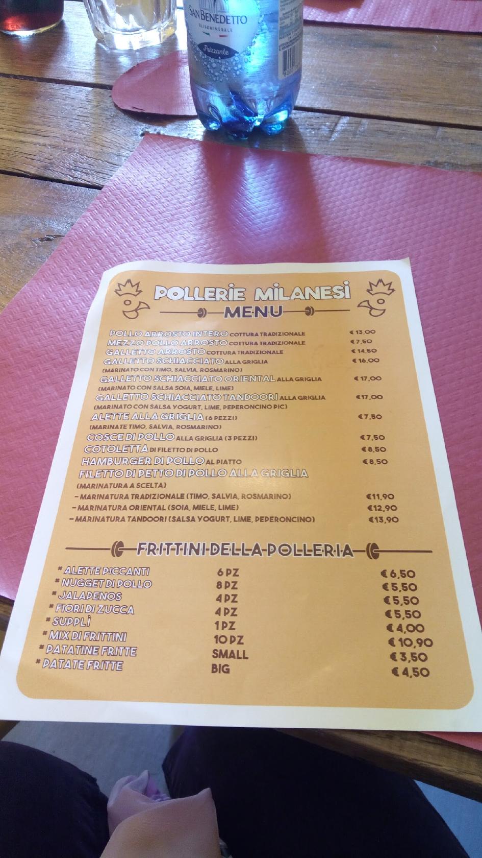 Speisekarte von Pollerie Milanesi restaurant, Mailand