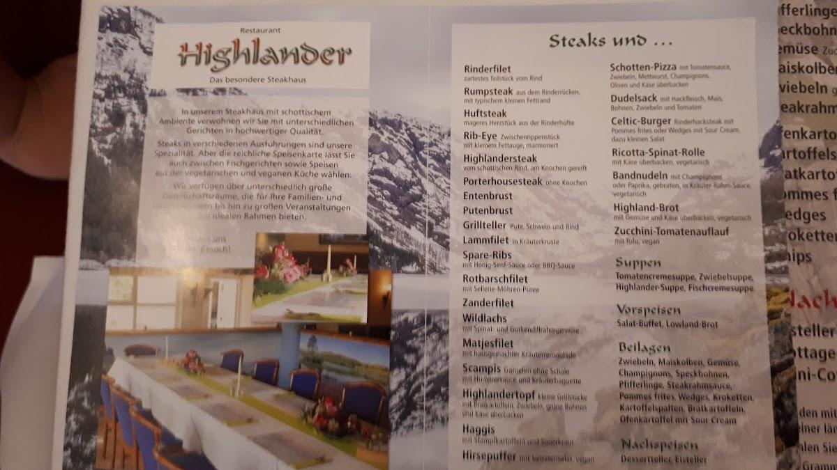 Carta de Restaurant Highlander Lachendorf, Lachendorf
