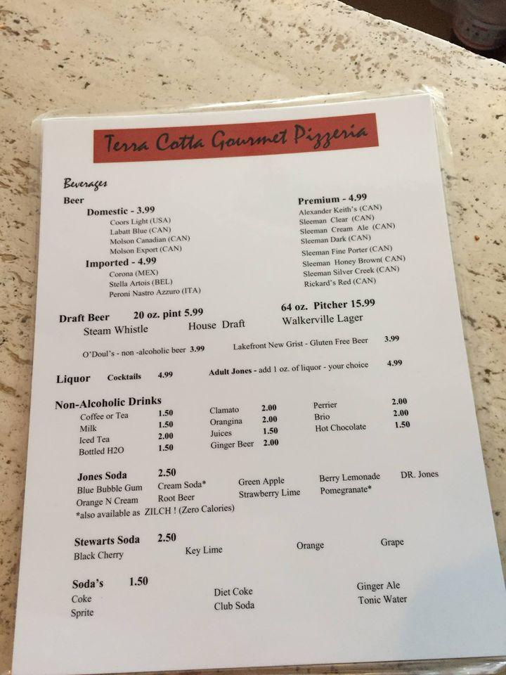Menu at Terra Cotta Pizzeria, Windsor