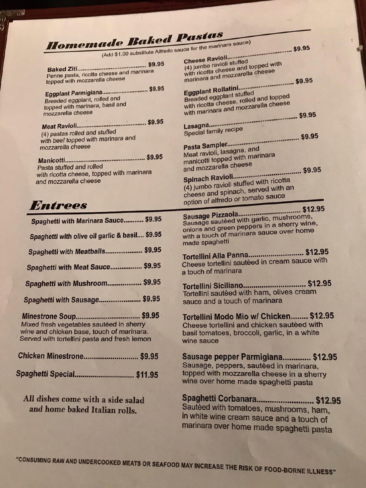 Menu at Venezia Italian Restaurant, Taylorville