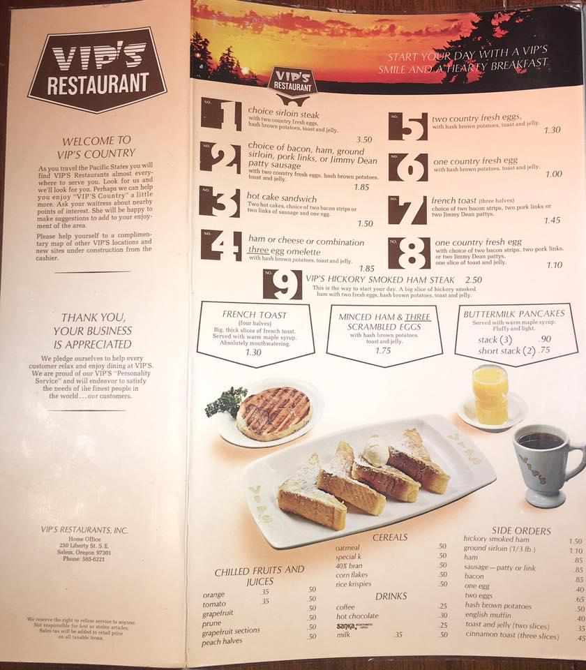 Menu at Vip's Family Restaurant Albany OR, Albany