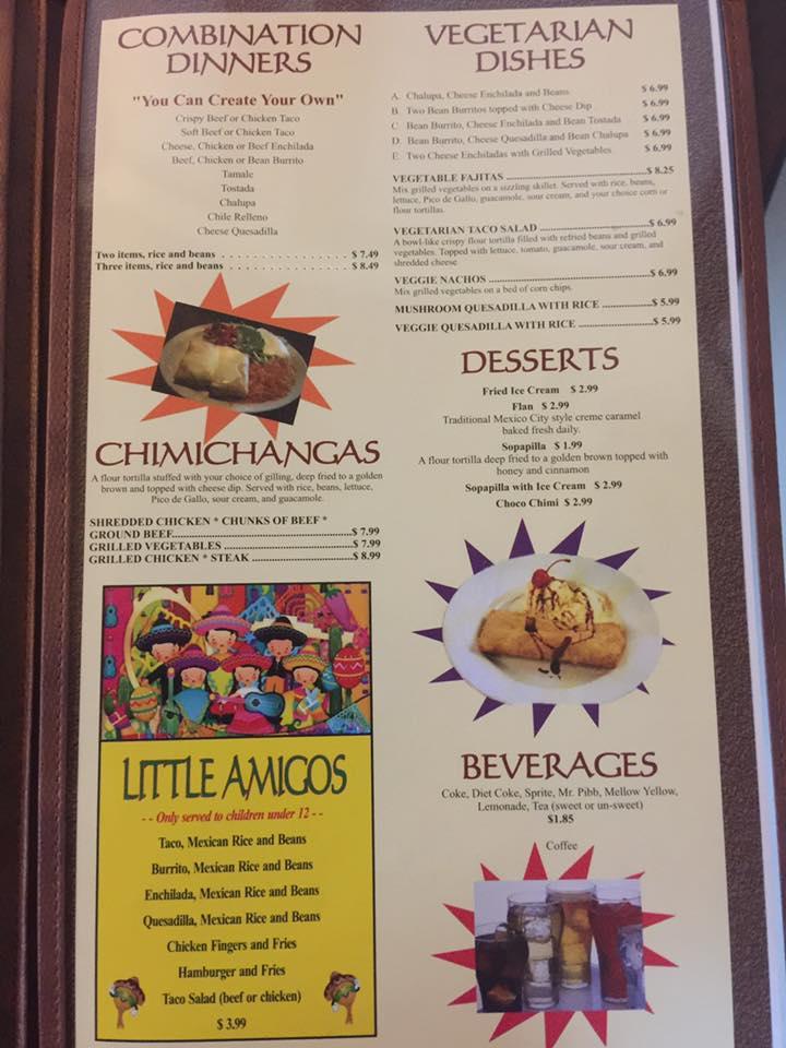 Menu at 3 Amigos Mexican Grill restaurant, Carbon Hill