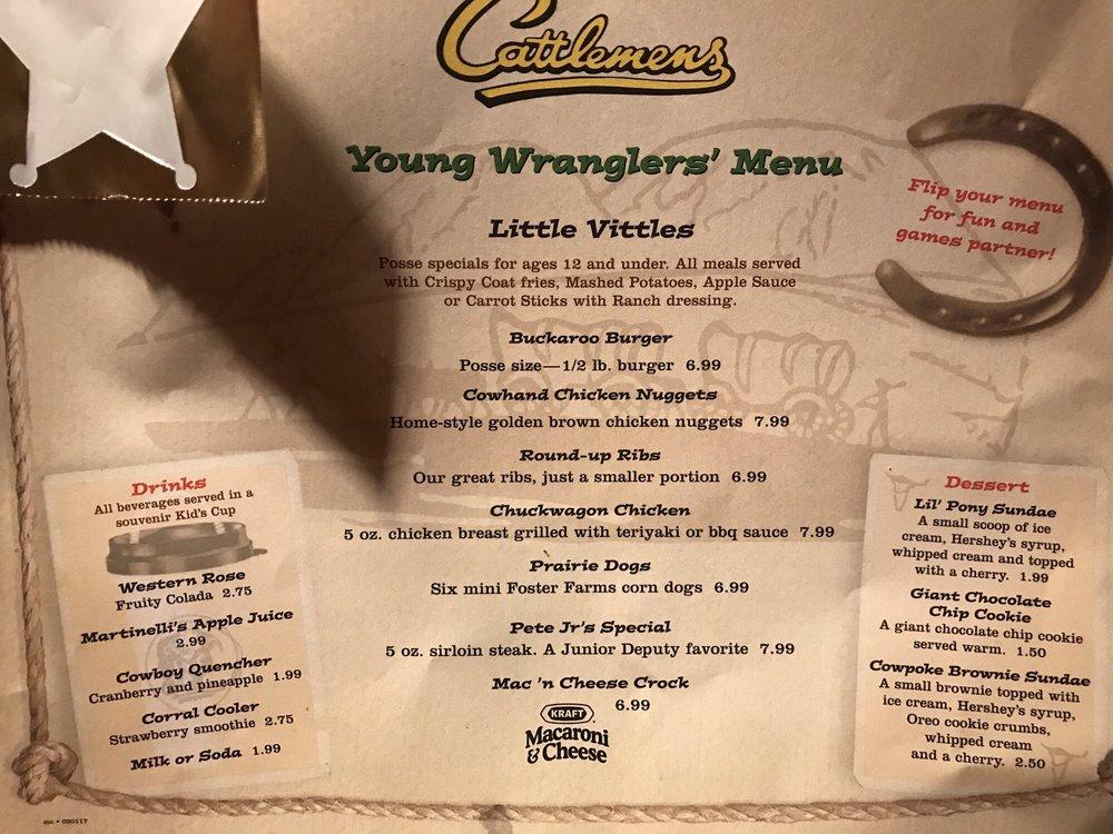 Menu at Cattlemens steakhouse, Selma, Art Gonzales Pkwy