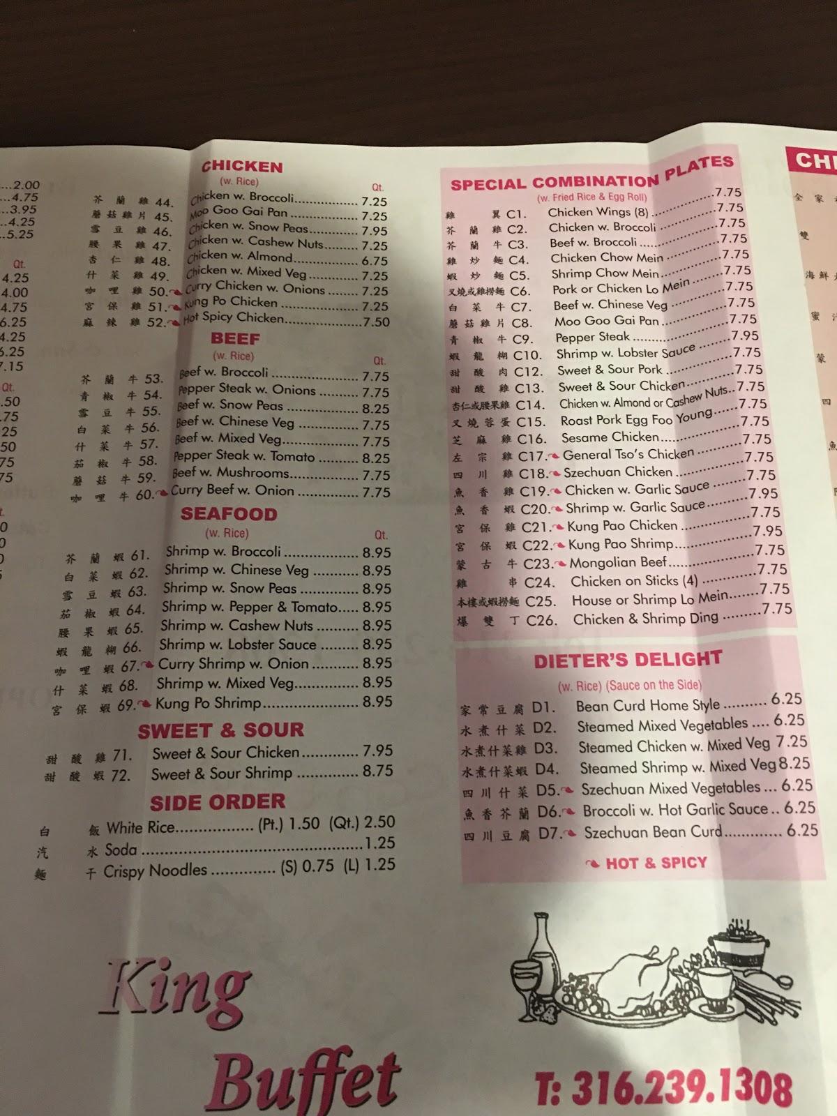Menu at King Buffet restaurant, Augusta