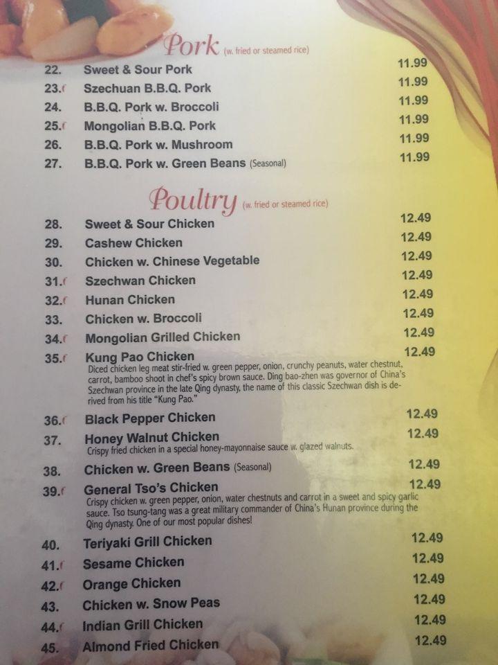 Menu at Dragon Village restaurant, Colville