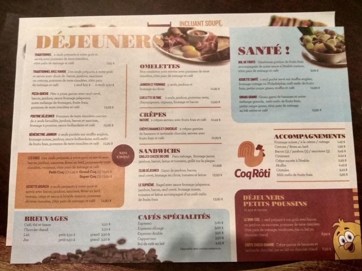 Menu au Le Coq Rôti pizzeria, Dolbeau-Mistassini