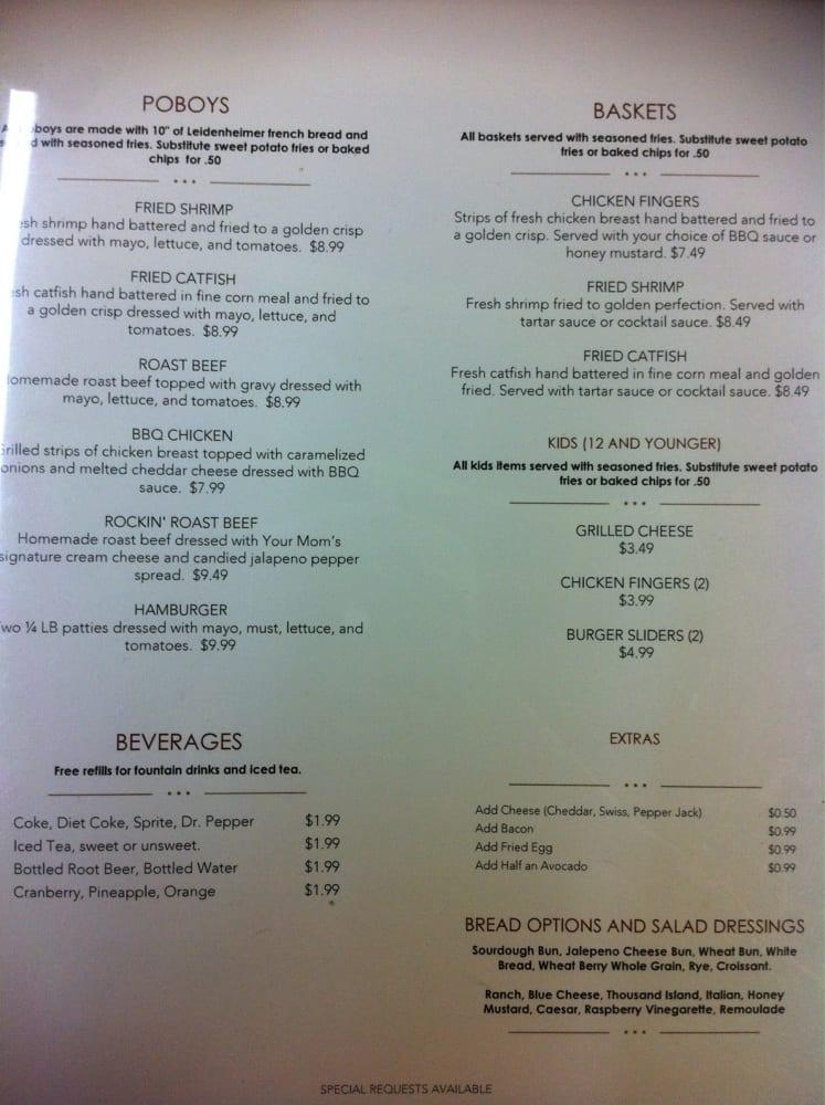 Menu at Our Mom's Restaurant and Bar, Hammond