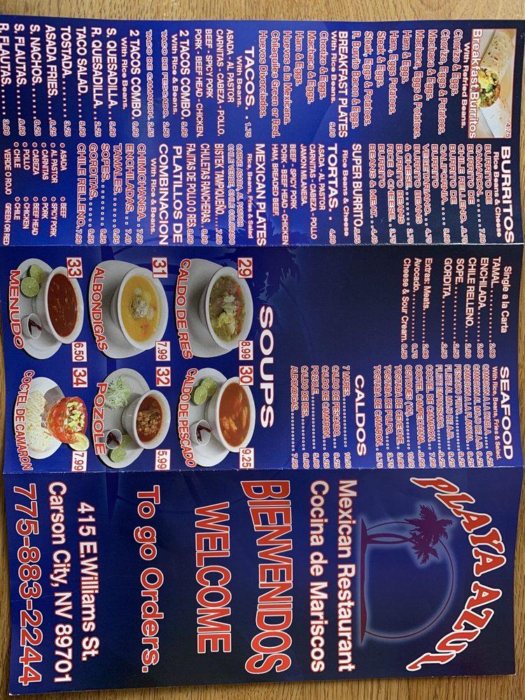 Menu at Playa Azul Méxican Restaurant, Carson City