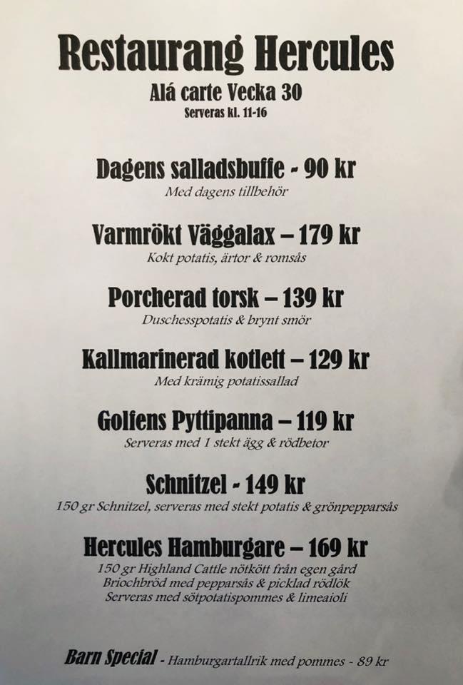Menu at Restaurang Hercules restaurant, Sjöbo