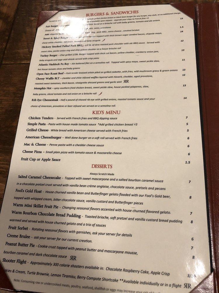 Menu at Rusty Rail Brewing Company pub & bar, Mifflinburg