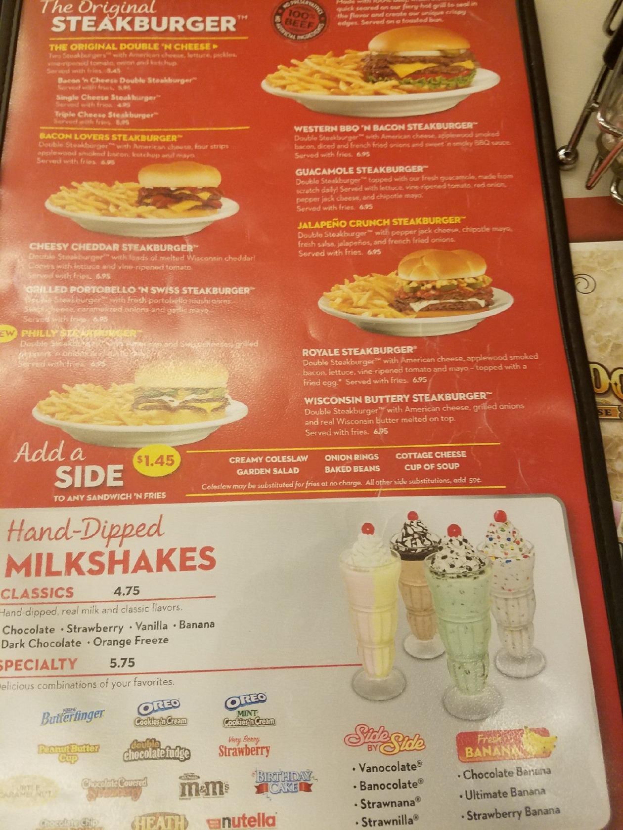 Menu at Steak 'n Shake fast food, Las Vegas, S Las Vegas Blvd
