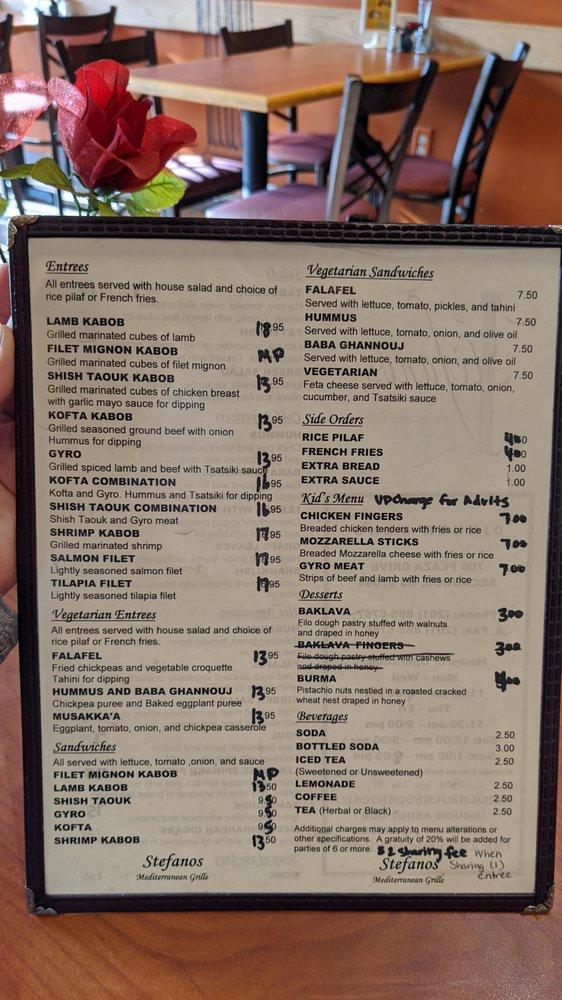 Menu at Stefanos Mediterranean Grille restaurant, Secaucus