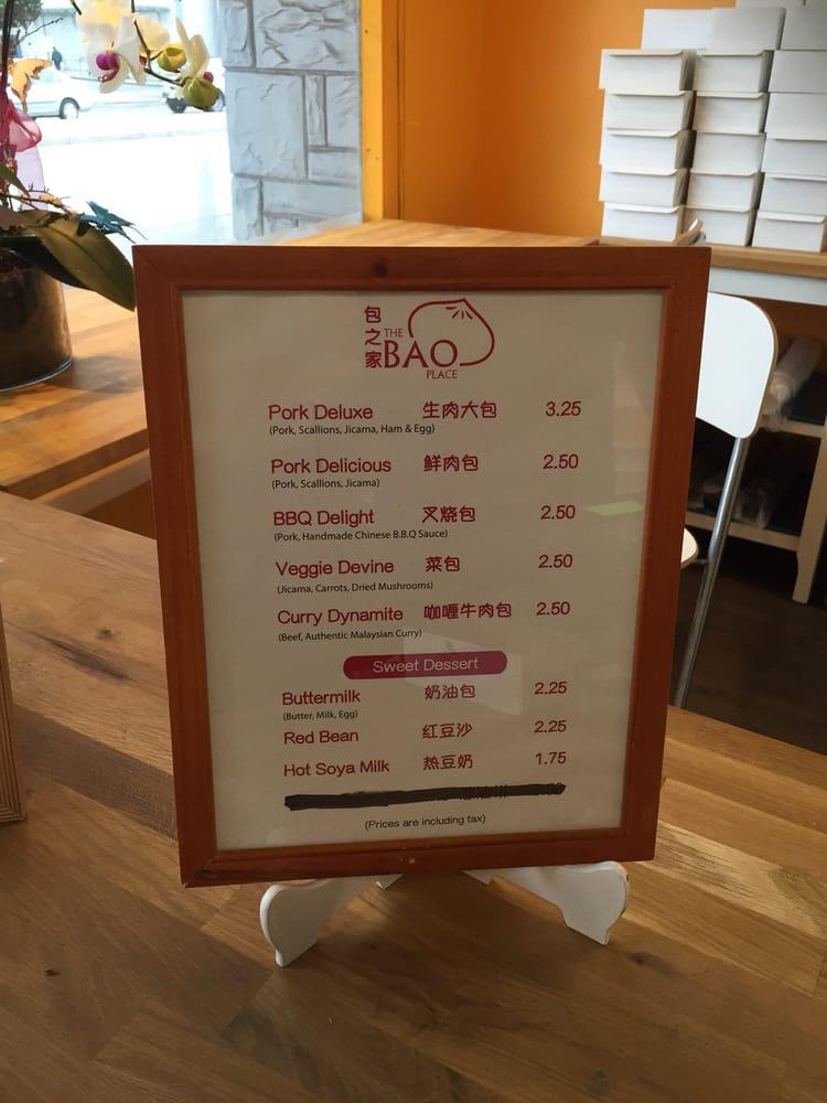 Menu at The Bao Place restaurant, Burnaby