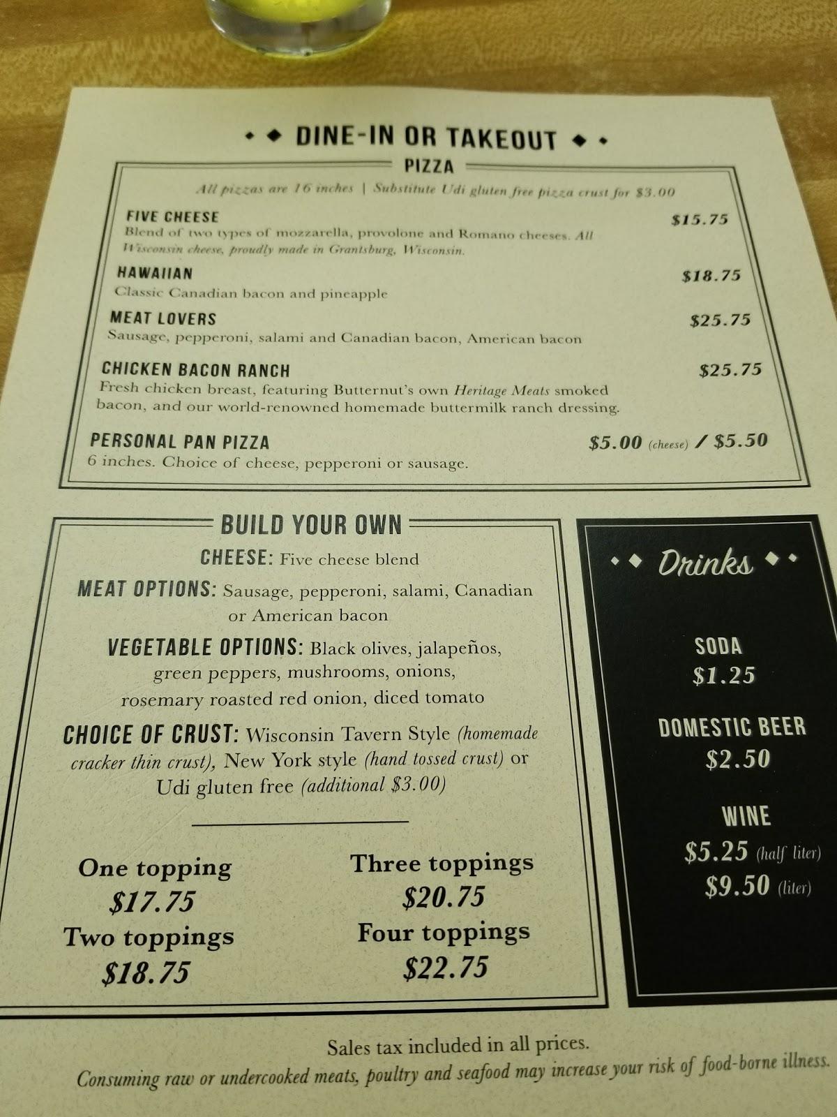 Menu at The Butternut Cafe, Butternut