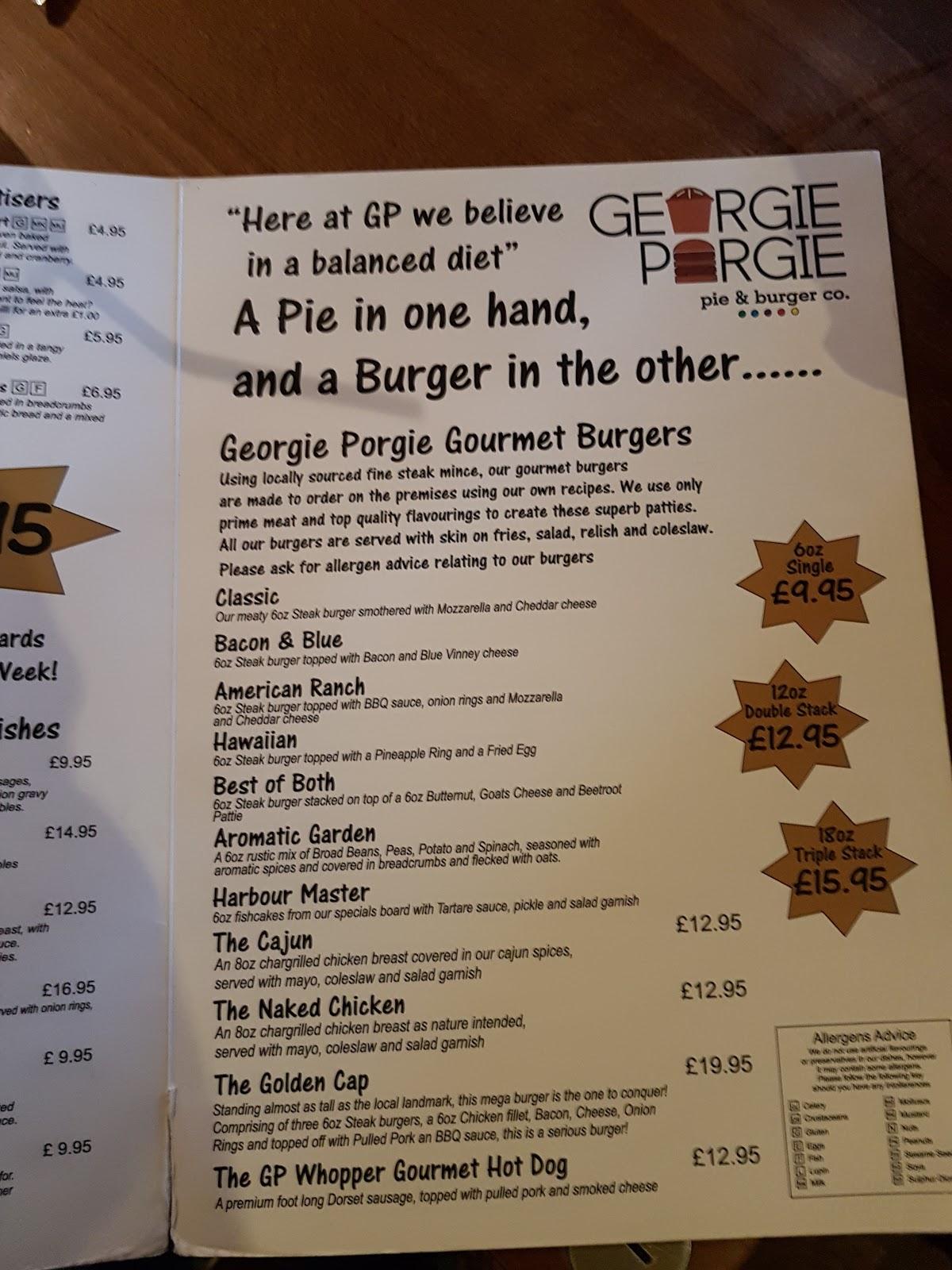 Menu at The George restaurant, Bridport, 18 George St