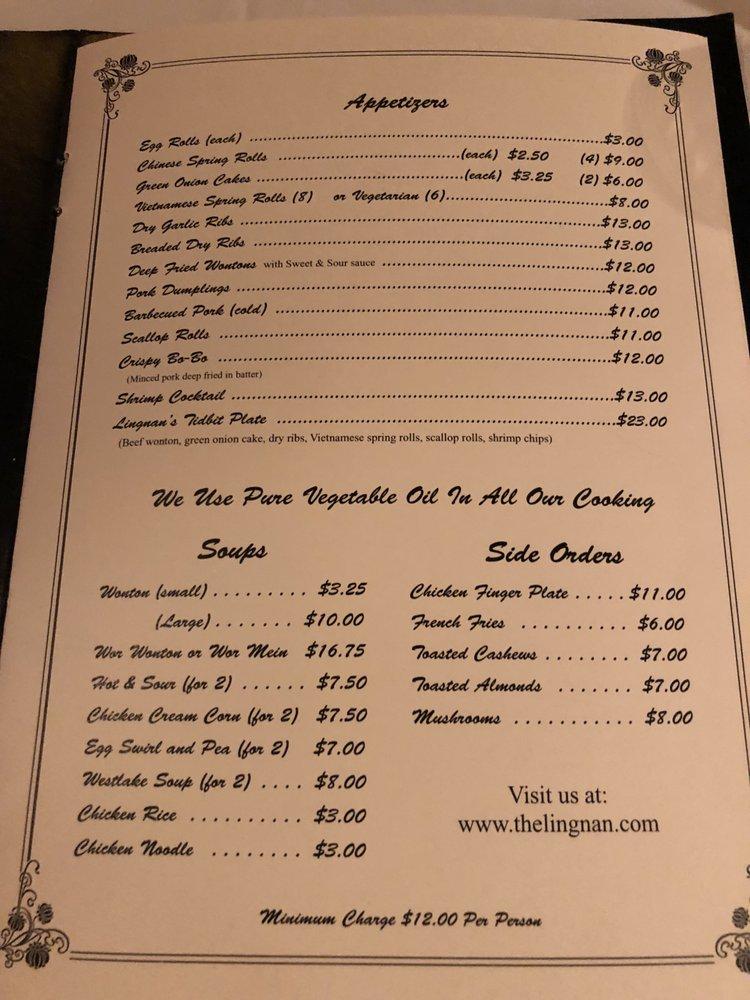 Menu at The Lingnan restaurant, Edmonton