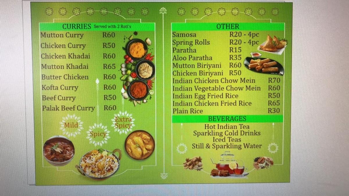 Menu at Asian food court restaurant, Bloemfontein