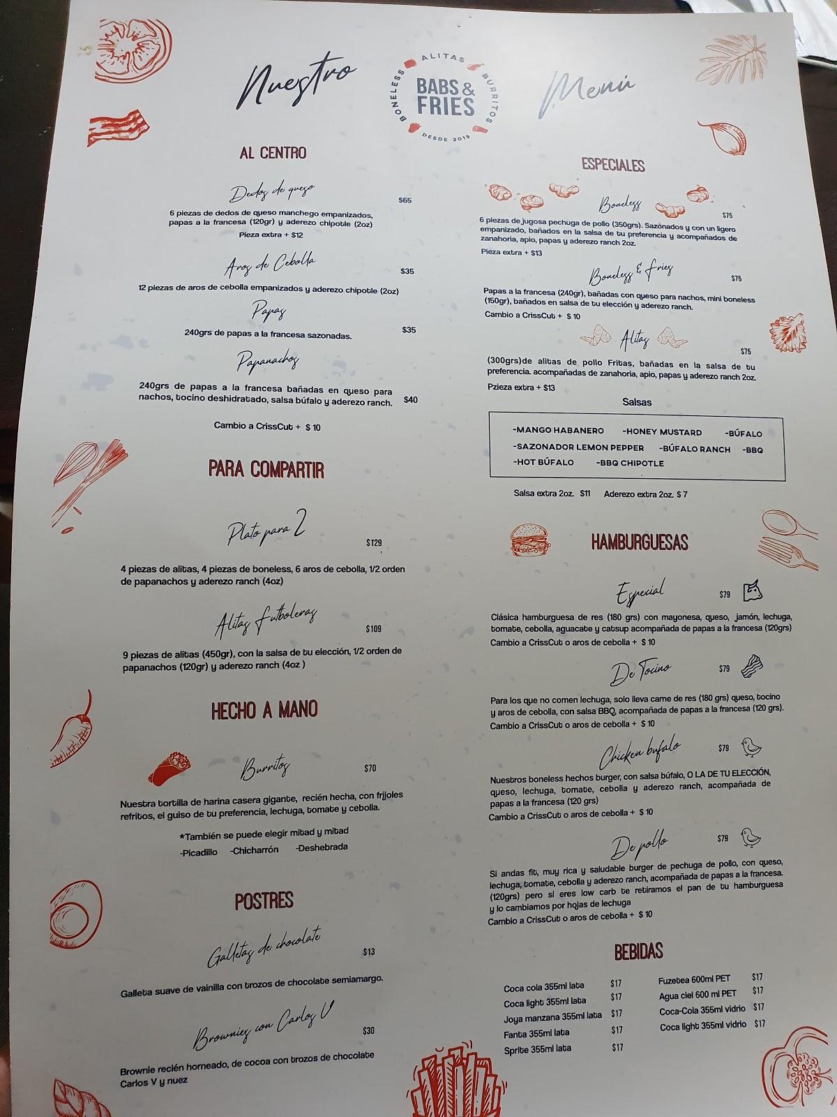 Menu at BABS & FRIES restaurant, Ciudad Apodaca