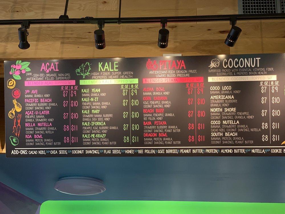 Menu at Baya Bar - Acai & Smoothie Shop, New Orleans