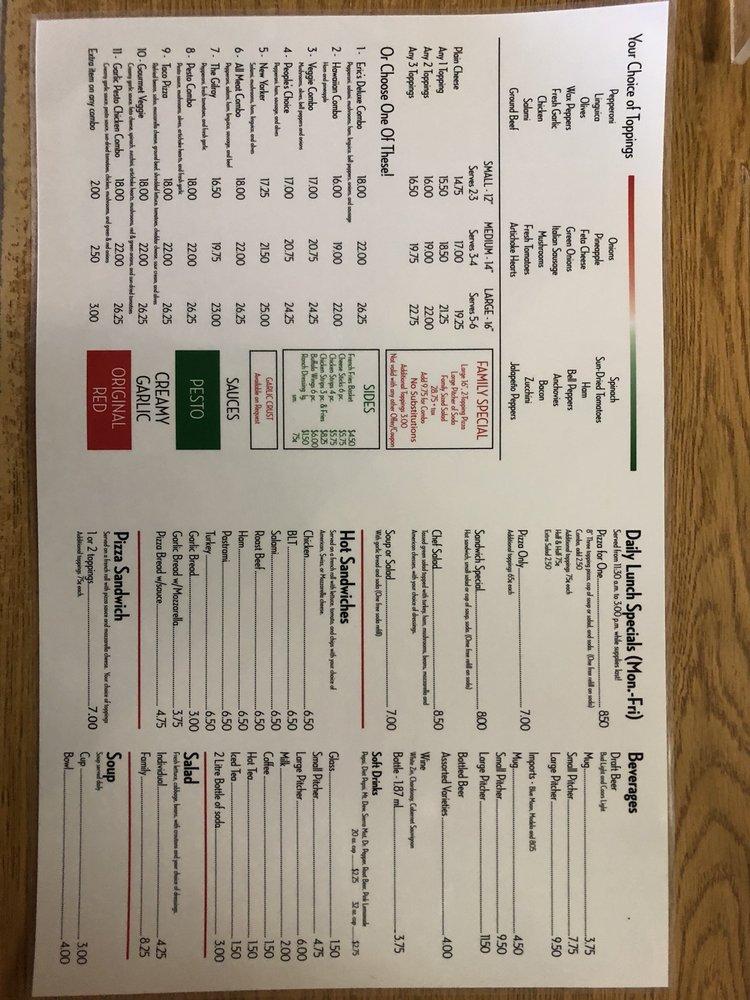 Menu at Eric's New York Style Pizza pizzeria, Stockton, N El Dorado St