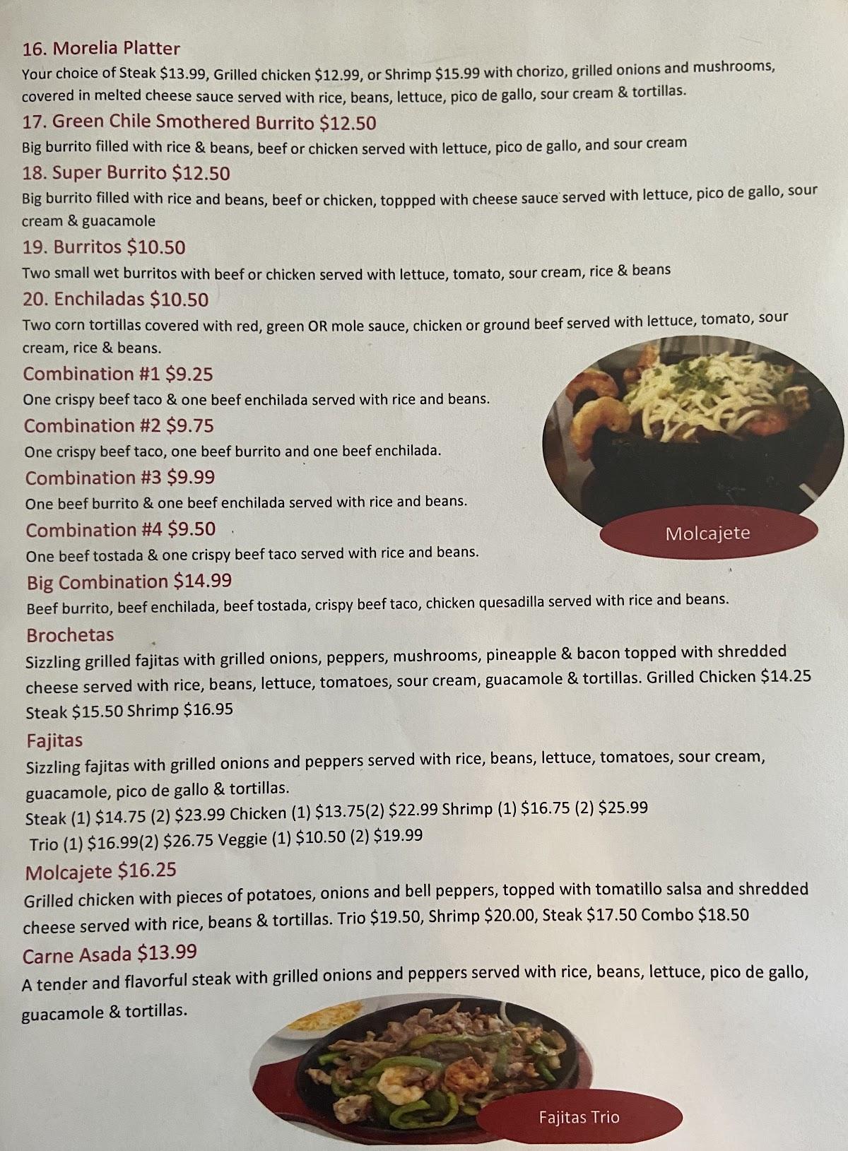 Menu at Los Reyes Mexican Grill restaurant, Clermont