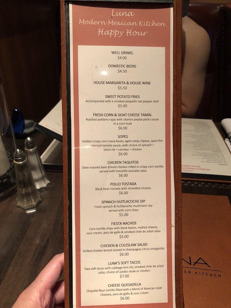 Menu at Luna Modern Mexican Kitchen restaurant, Corona, 980 Montecito ...