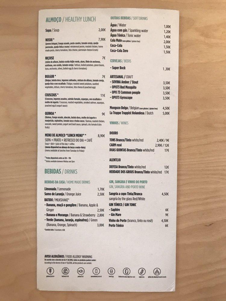 Menu at Noshi Coffee restaurant, Porto