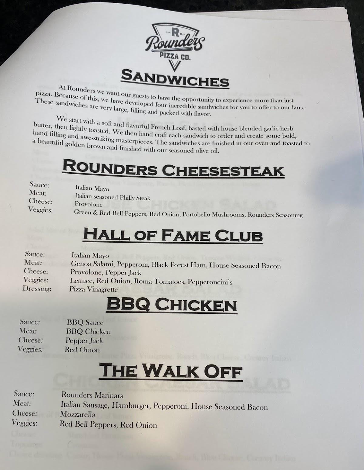 Carta de pizzería Rounders Pizza Co, Yukon