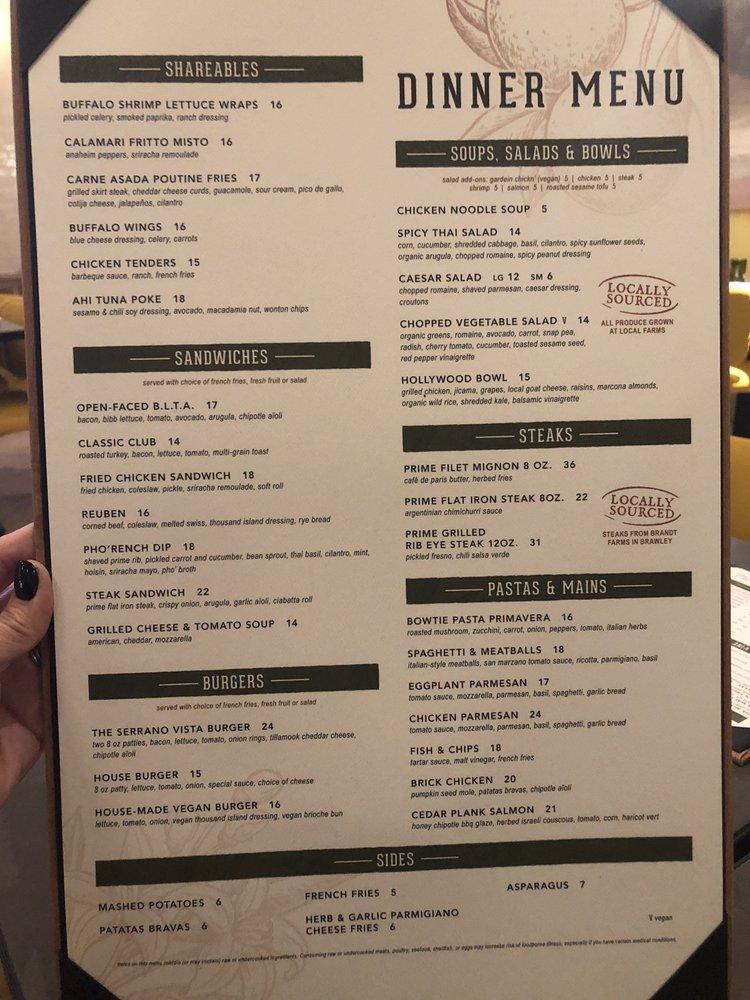 Menu at Serrano Vista Cafe, Highland