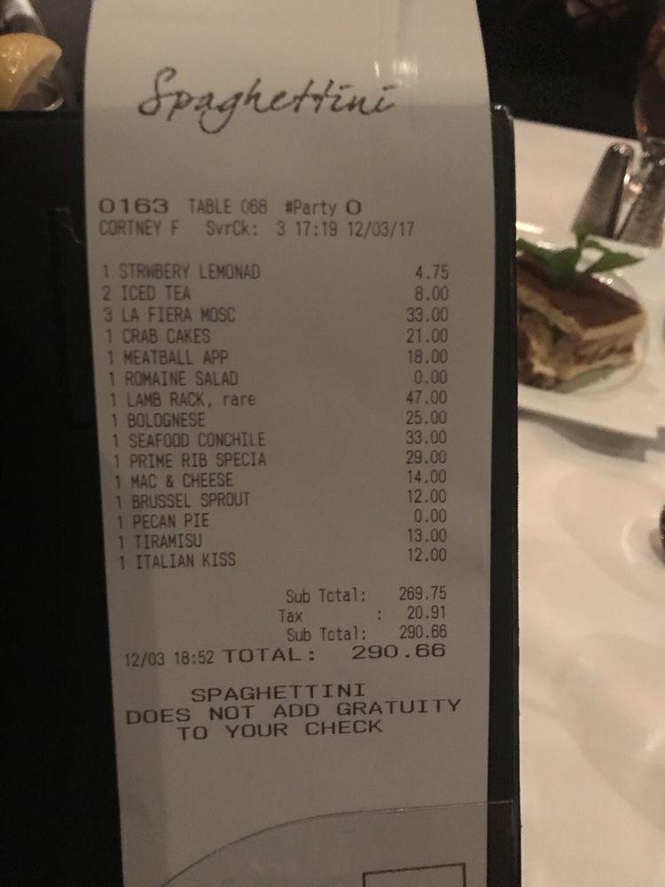Menu at Spaghettini restaurant, Seal Beach, Old Ranch Pkwy