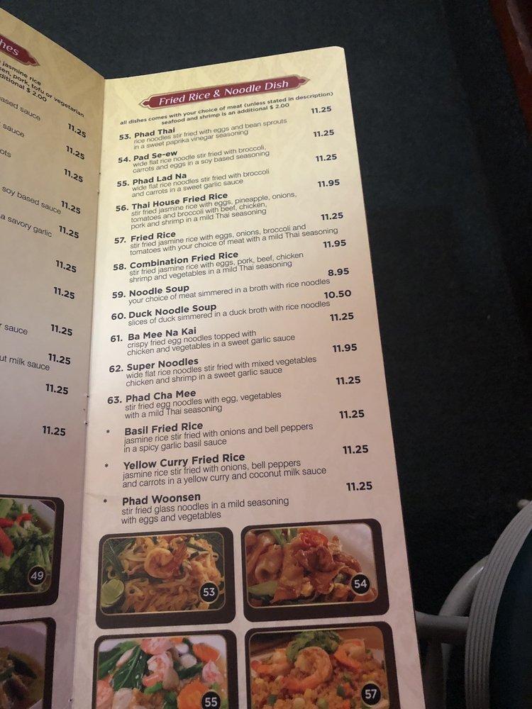 Menu at Thai House restaurant, Sebring