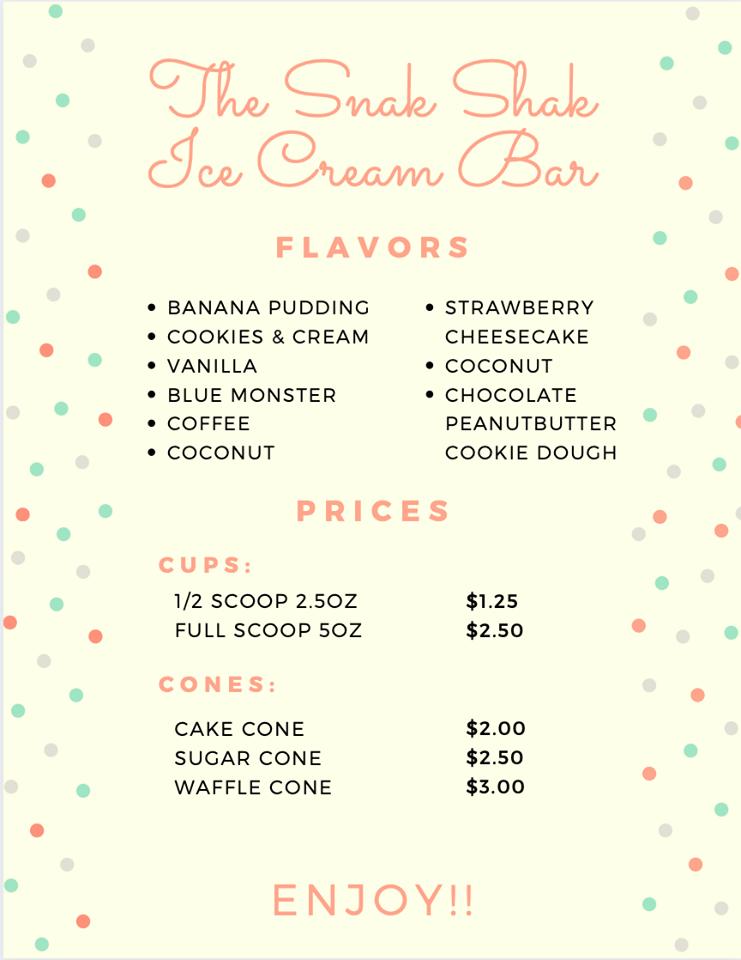 Menu at The Snak Shak, Kearny