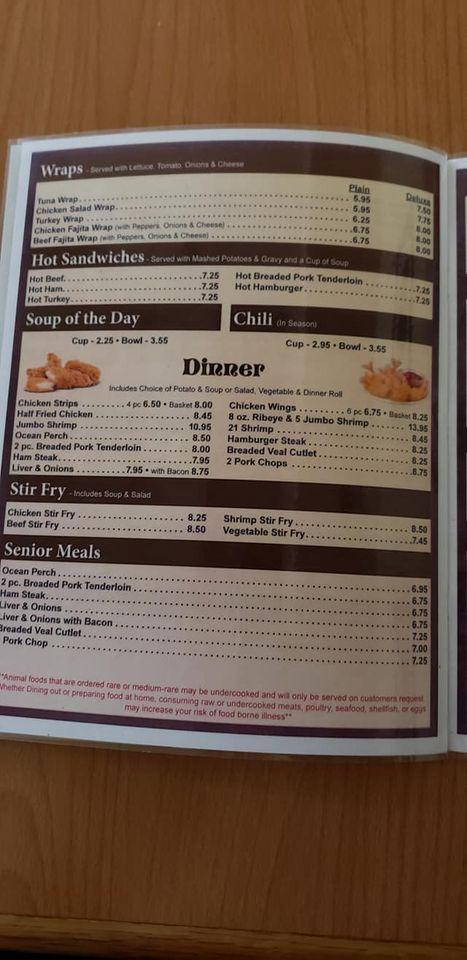Menu at Cafe On the Park, Lake Mills
