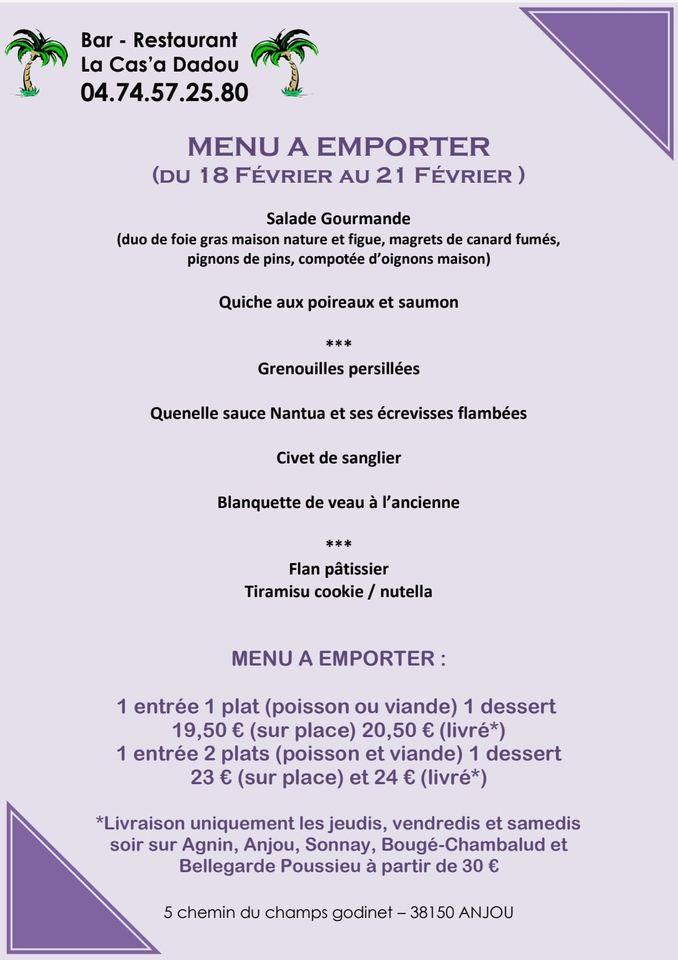 Menu at La Cas'a Dadou cafe, Anjou
