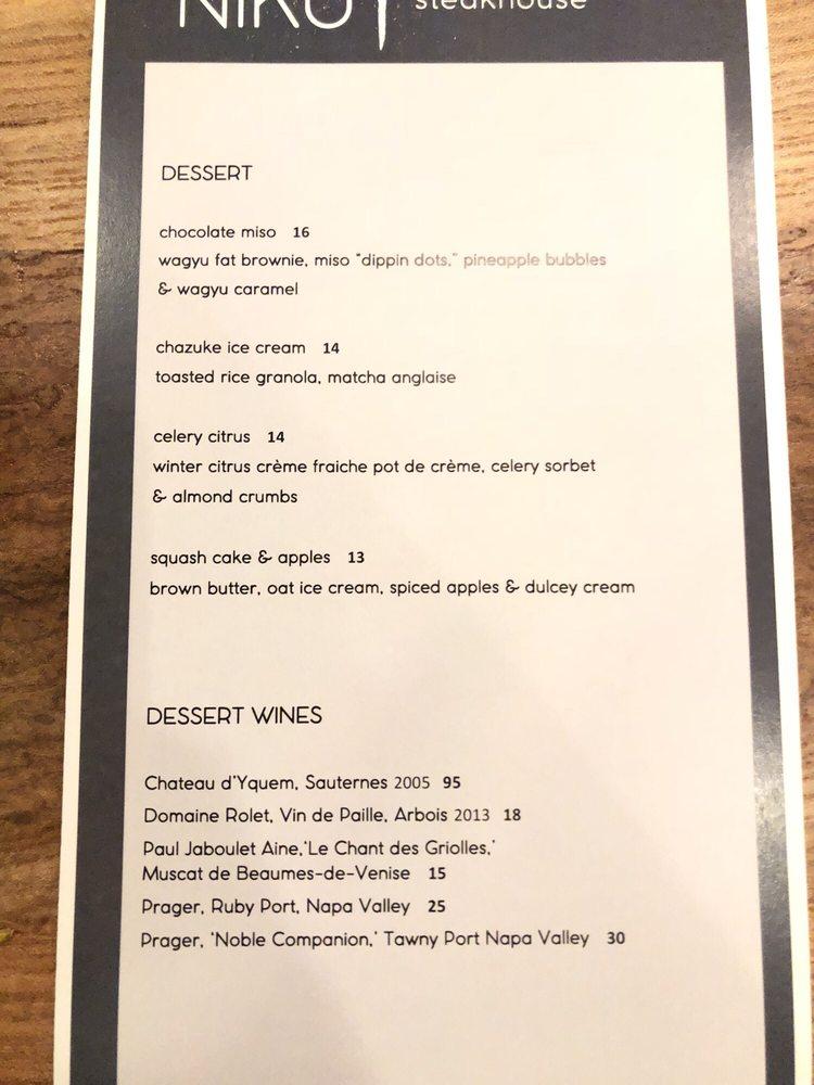 Menu at Niku Steakhouse, San Francisco