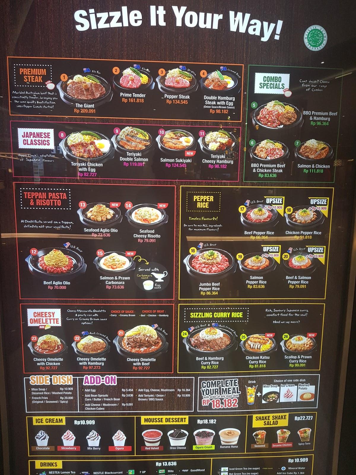 Menu At Pepper Lunch Restaurant Batam