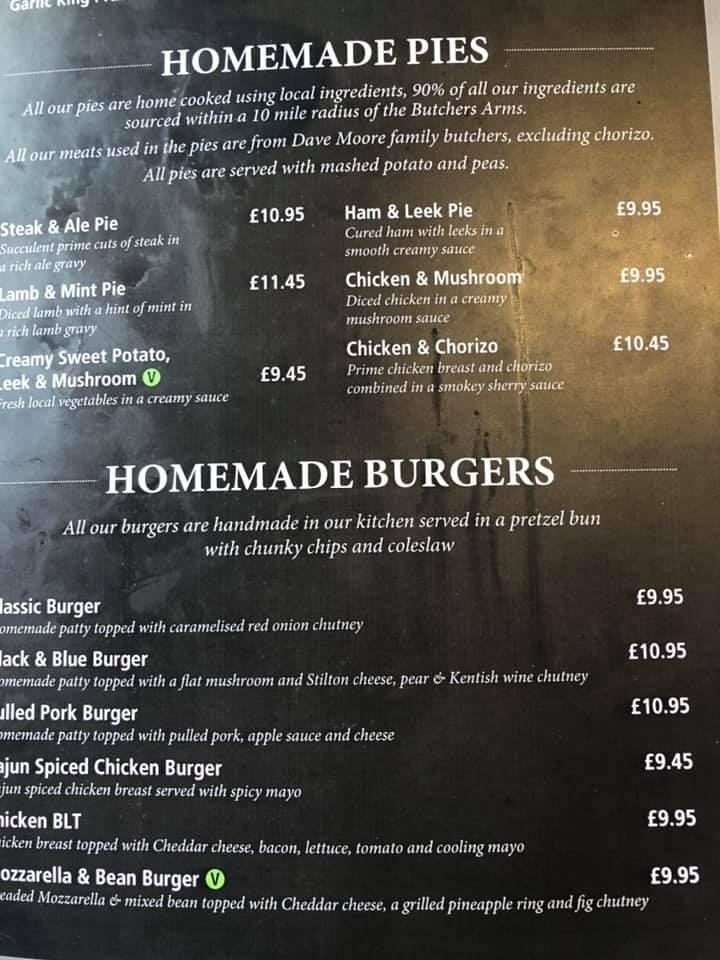 Menu at The Butchers Arms pub & bar, Chipping Campden