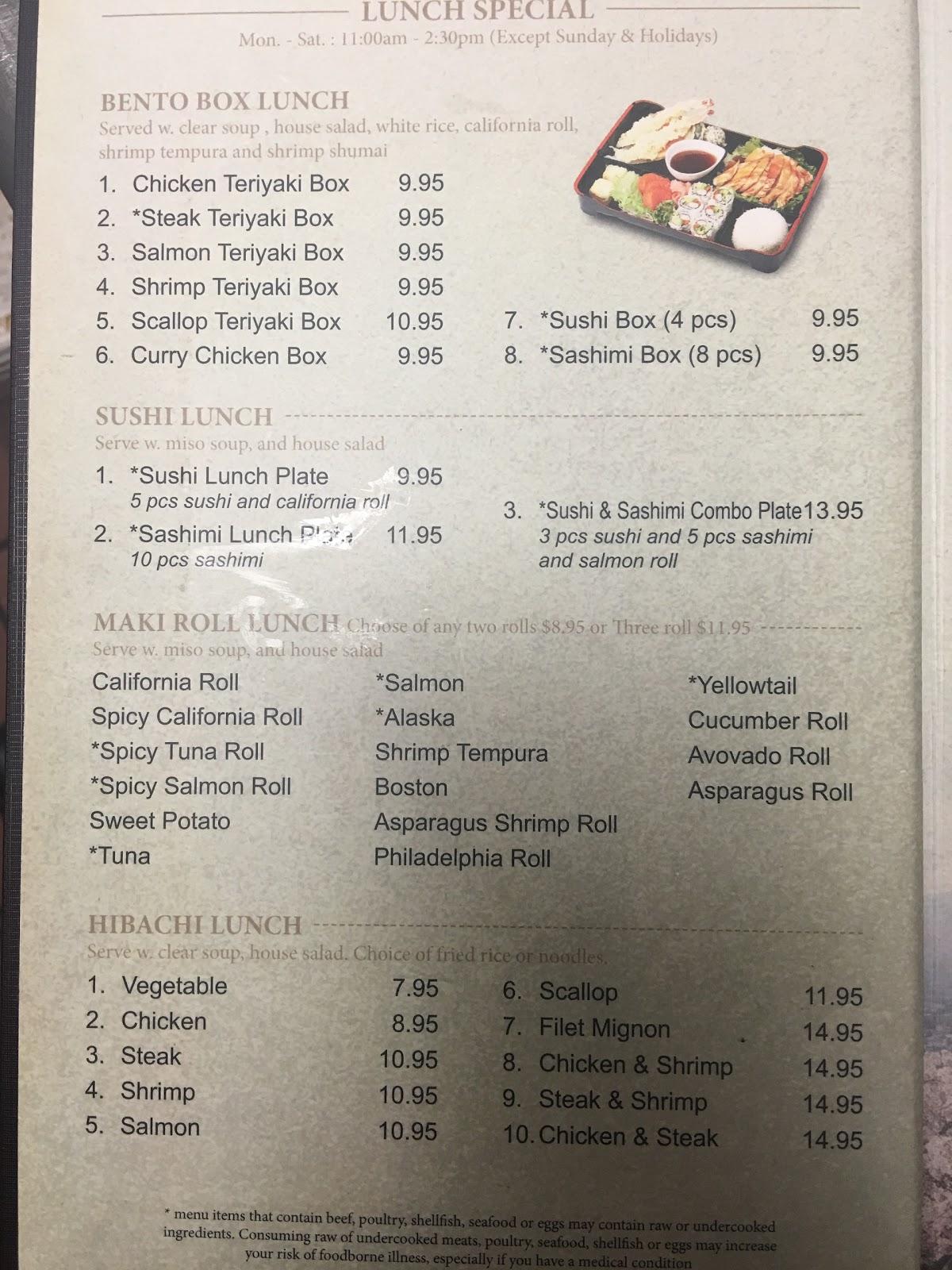 Menu at Tokyo Steak House restaurant, Jackson