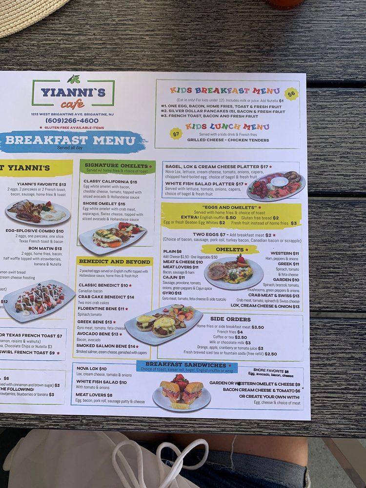 Menu at Yianni's Café cafe, Brigantine
