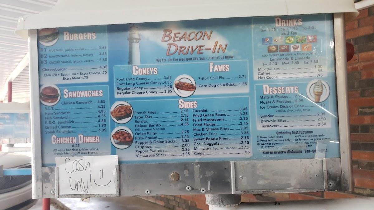 Menu at Beacon Drive Inn restaurant, Muskogee