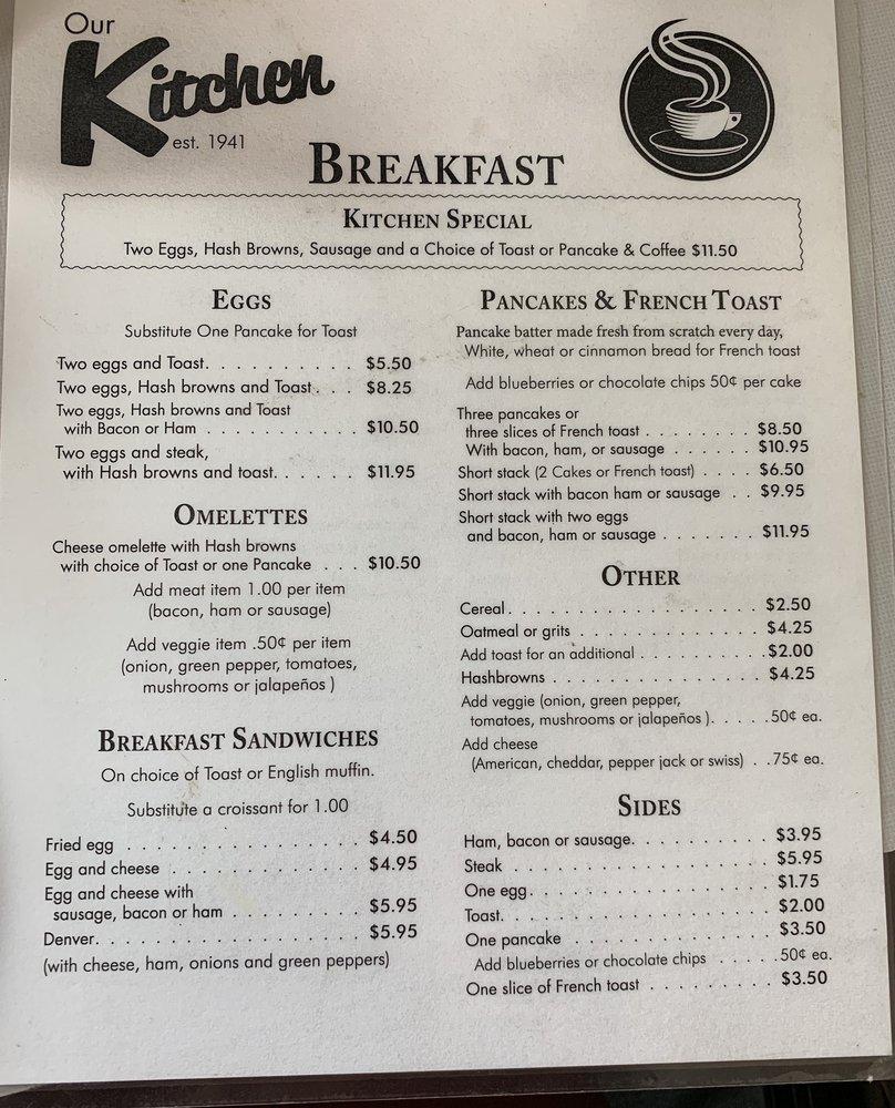 Menu at Our Kitchen restaurant, Minneapolis