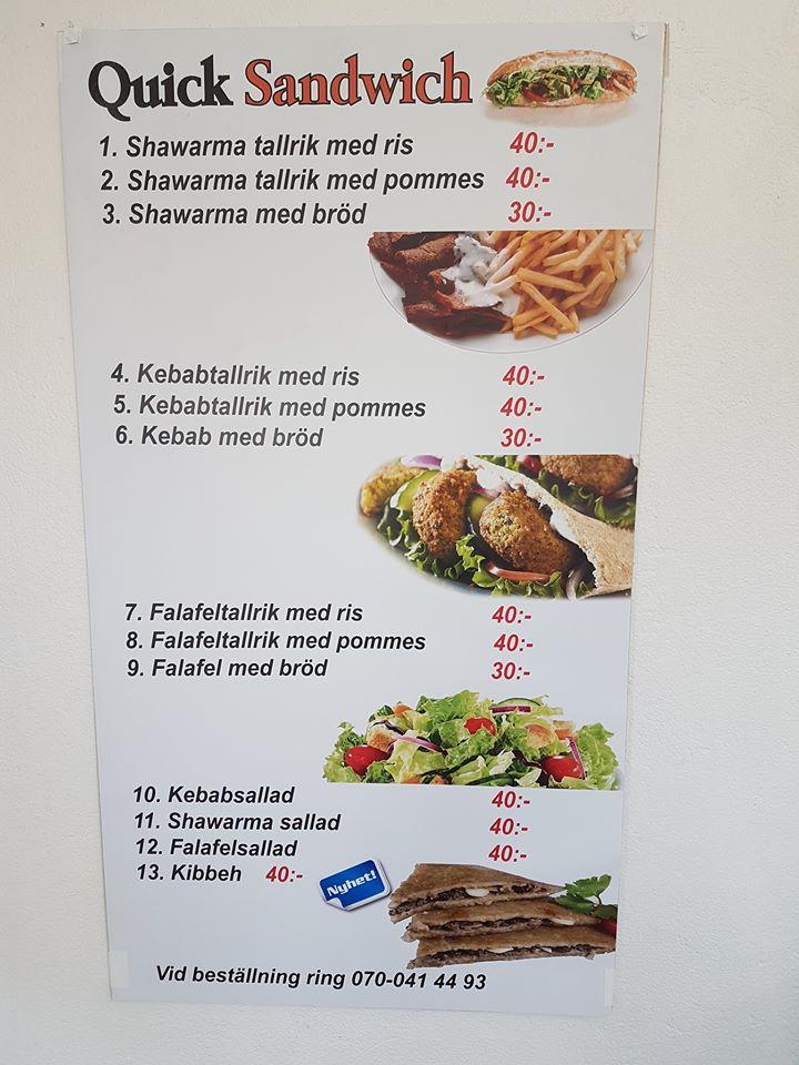 Menu at Quick sandwich restaurant, Eskilstuna