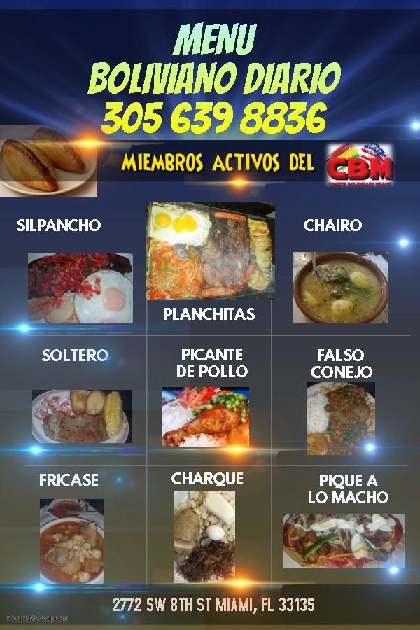 Menu at Restaurante Boliviano, Miami